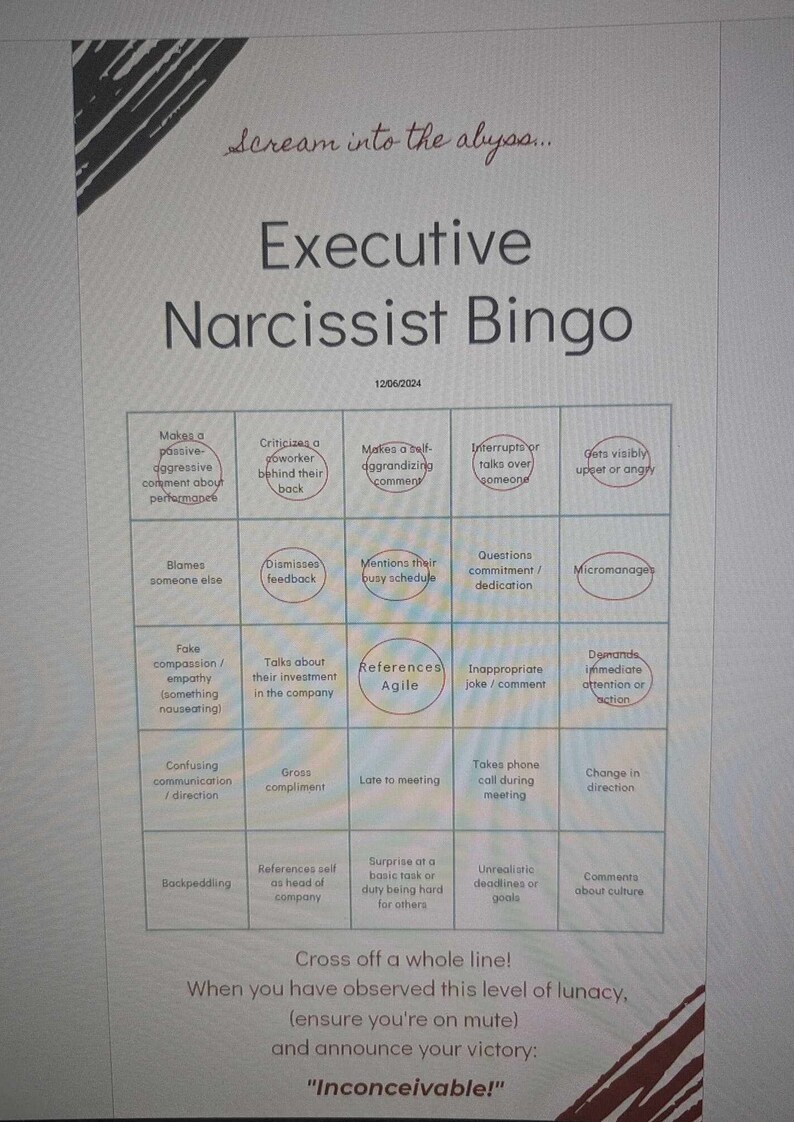 Executive Narcissist Bingo - Etsy