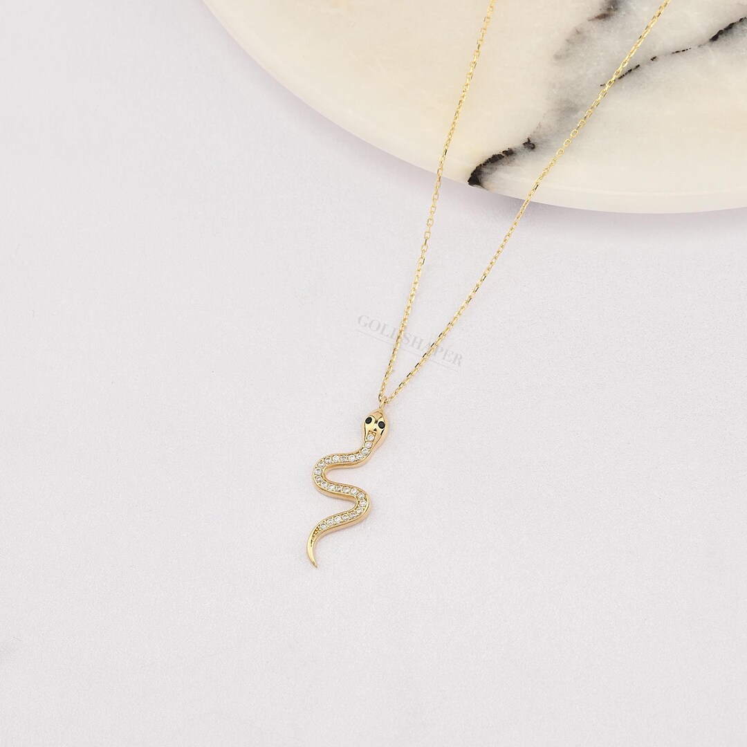 Snake Gold Necklace, 14K Gold Snake Necklace, Snake Charm Necklace ...