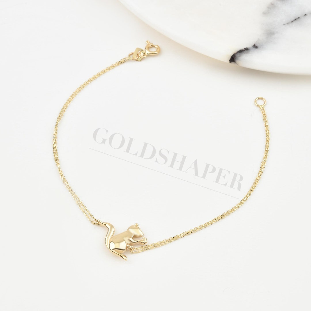 Squirrel Gold Bracelet, 14K Gold Squirrel Bracelet, Squirrel Bracelet ...