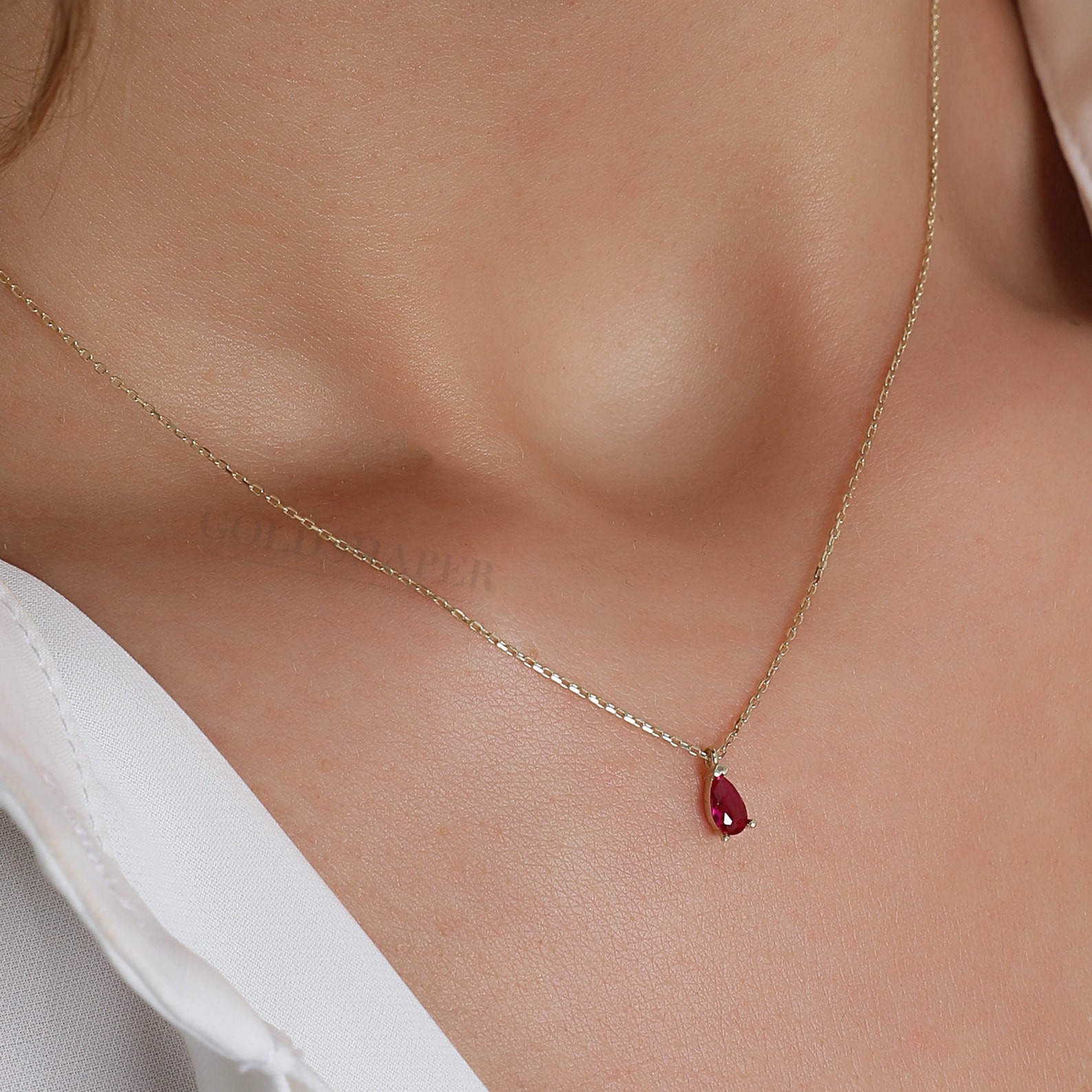 14K Gold Ruby Necklace, 14K Gold Ruby Necklace, Ruby Stone Necklace ...