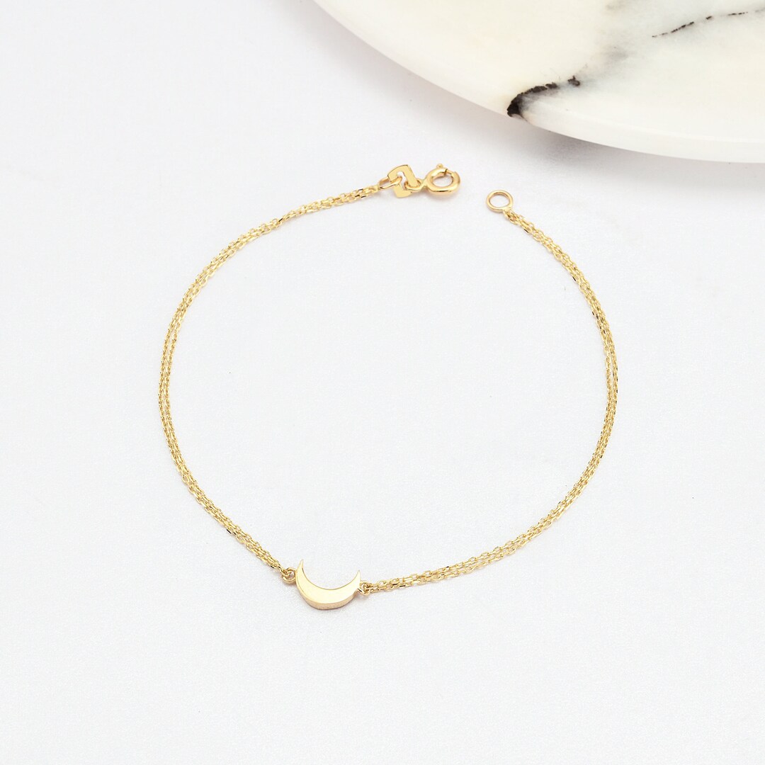 14K Gold Moon Bracelet, Gold Moon Bracelet, Moon Charm Bracelet ...