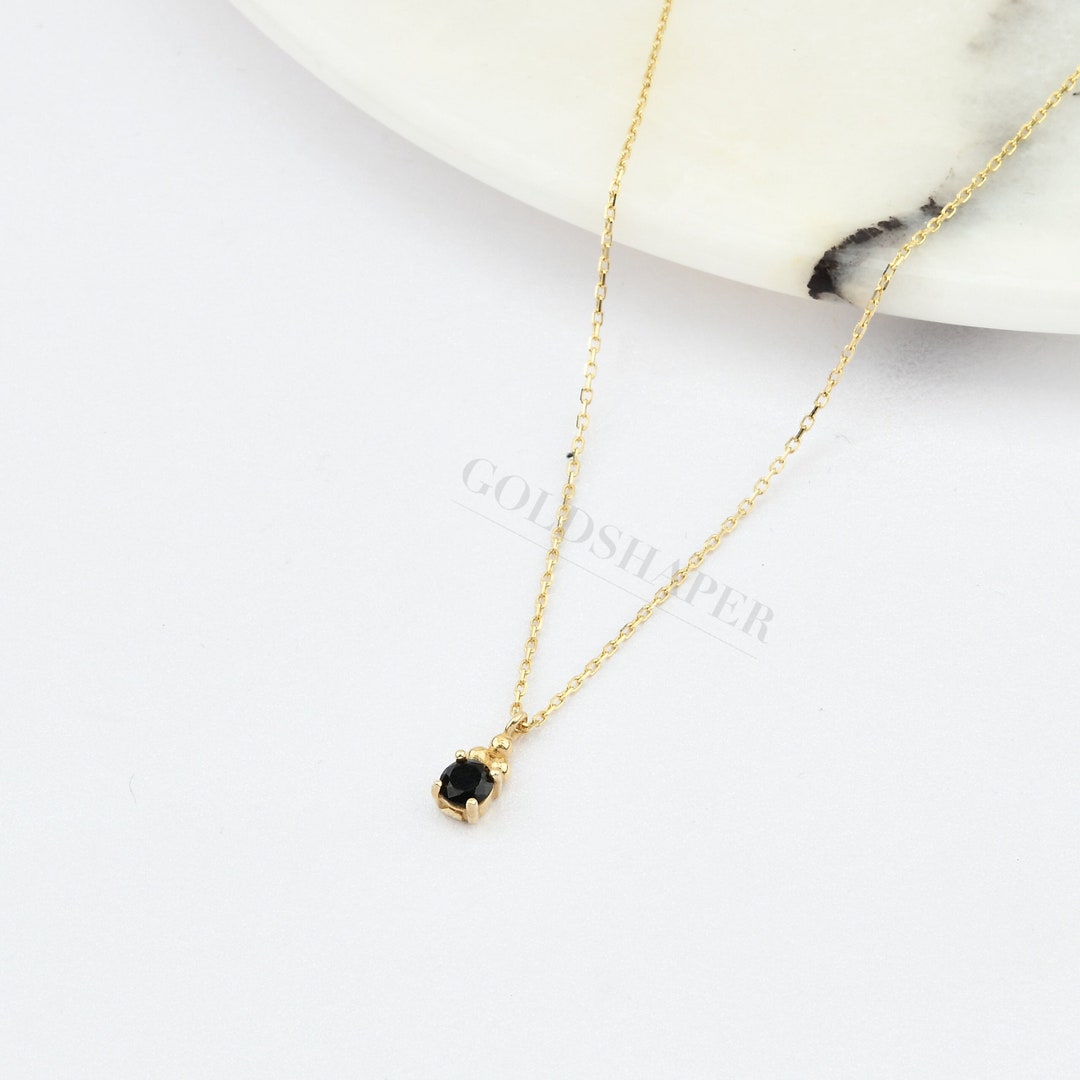 14K Gold Onyx Necklace, Gold Onyx Necklace, Onyx Stone Necklace, July ...