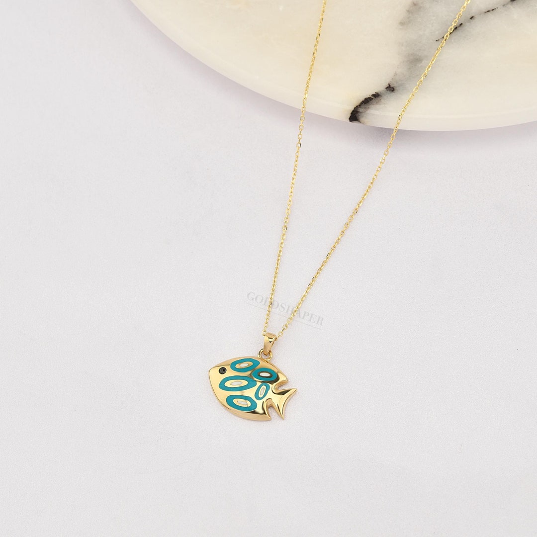 14K Gold Fish Necklace, Gold Fish Necklace, Fish Necklace, Fish Charm ...