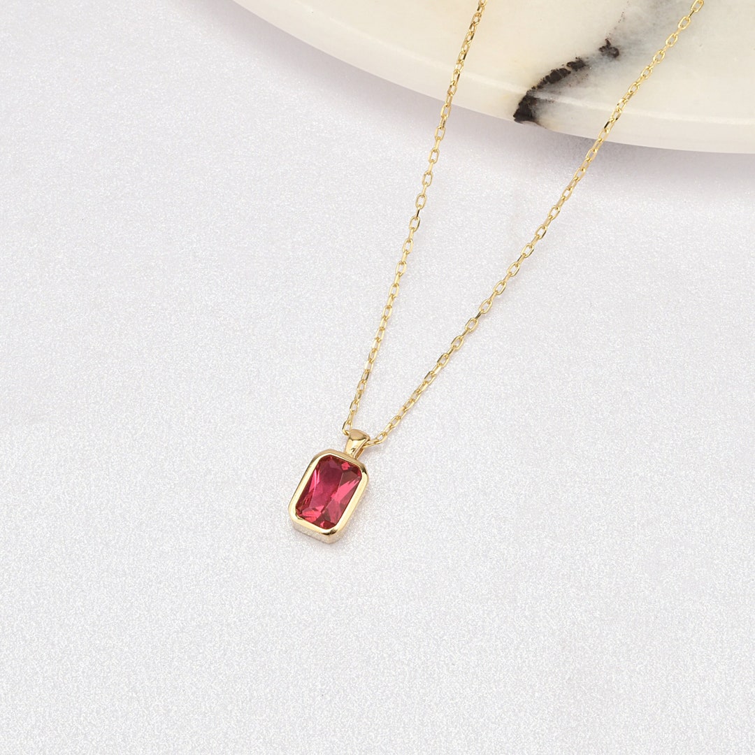 14K Gold Ruby Necklace, 14K Gold Ruby Necklace, Ruby Stone Necklace ...