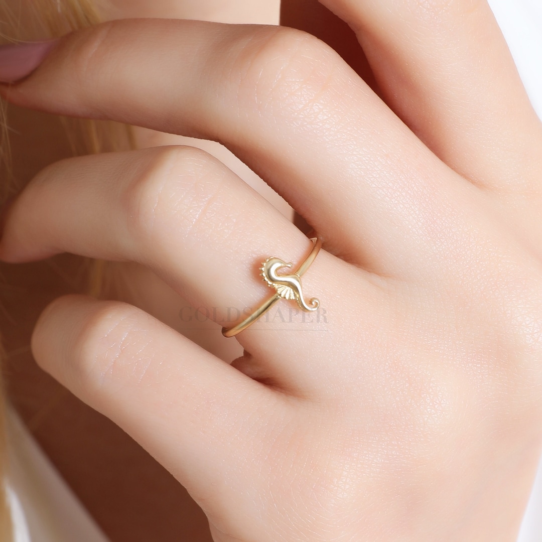 14K Gold Seahorse Ring, Seahorse Ring, Seahorse Animal Ring, Animal ...