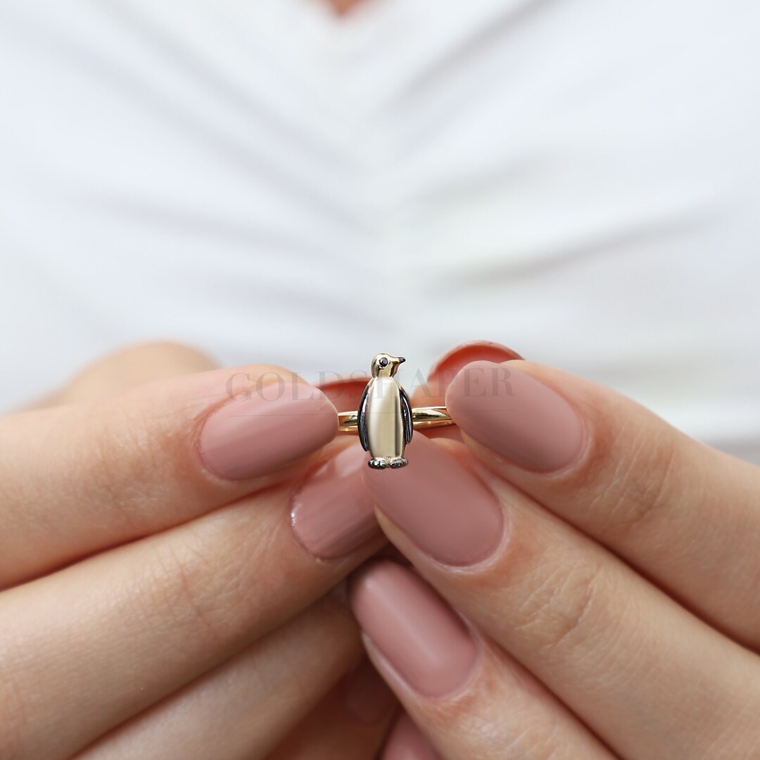 14K Gold Penguin Ring, Penguin Ring, Penguin Animal Ring, Animal Gold ...
