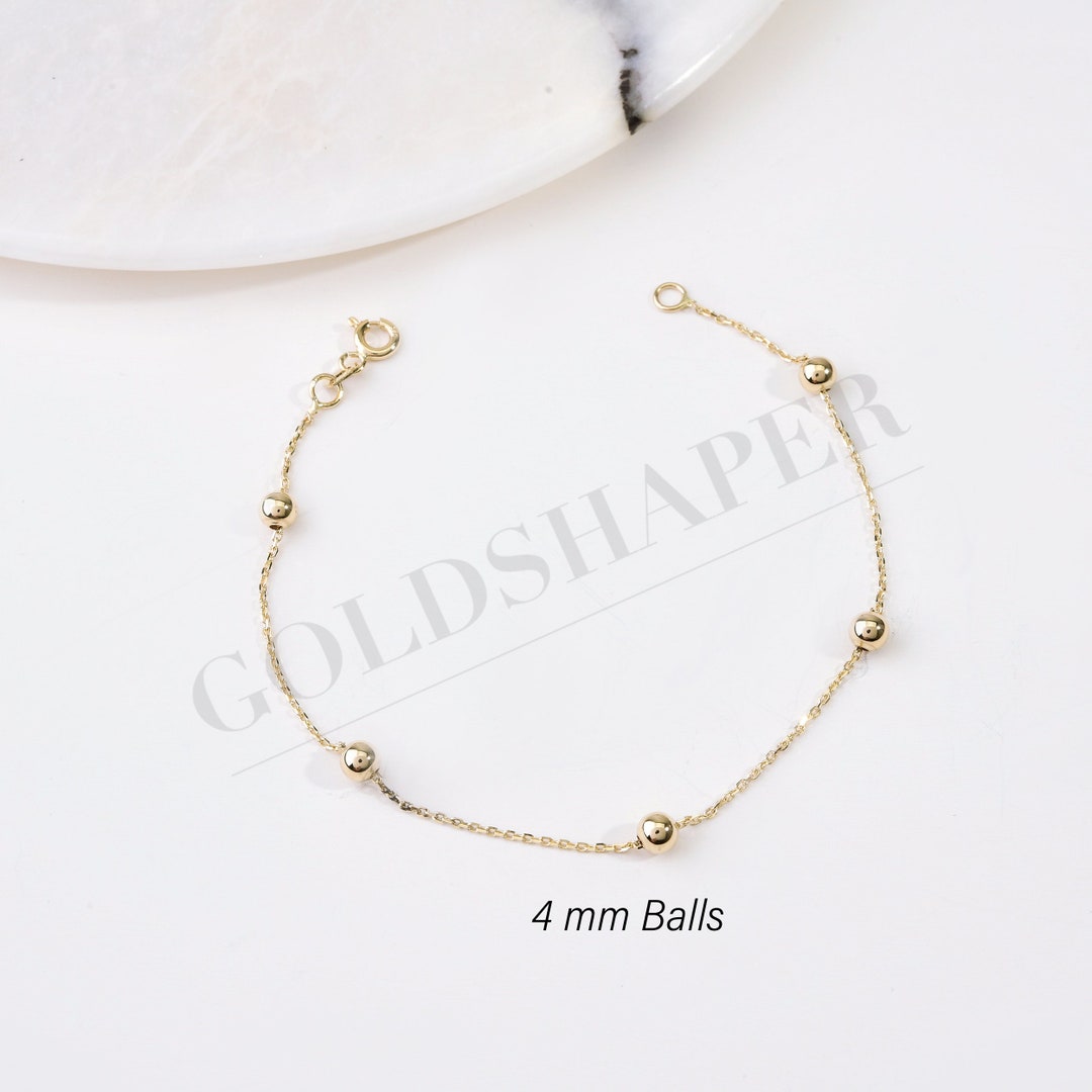 14k Gold Ball Bead Bracelet, 4MM 3MM 2MM Gold Balls Bracelet, Balls ...