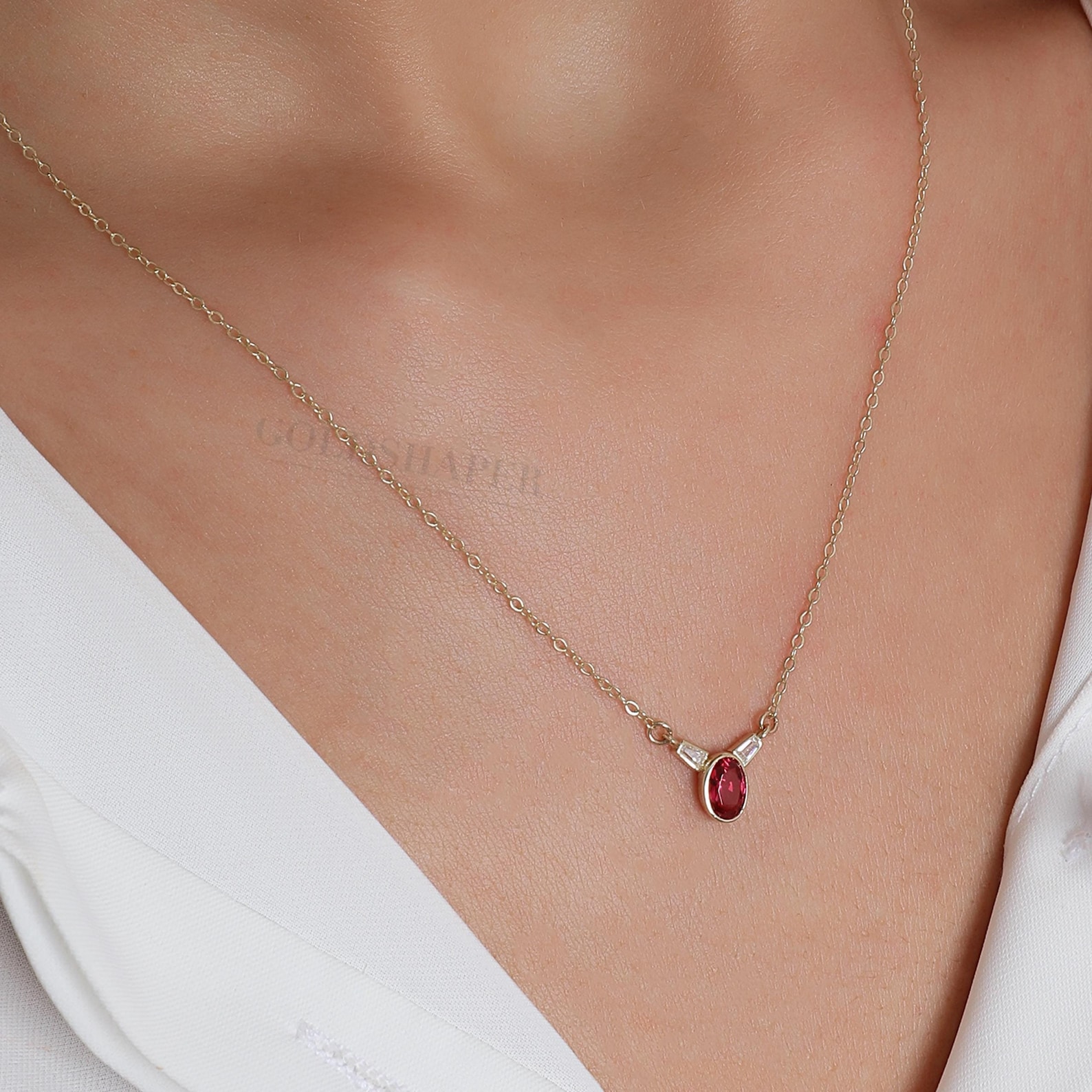 14K Gold Ruby Necklace, 14K Gold Ruby Necklace, Ruby Stone Necklace ...