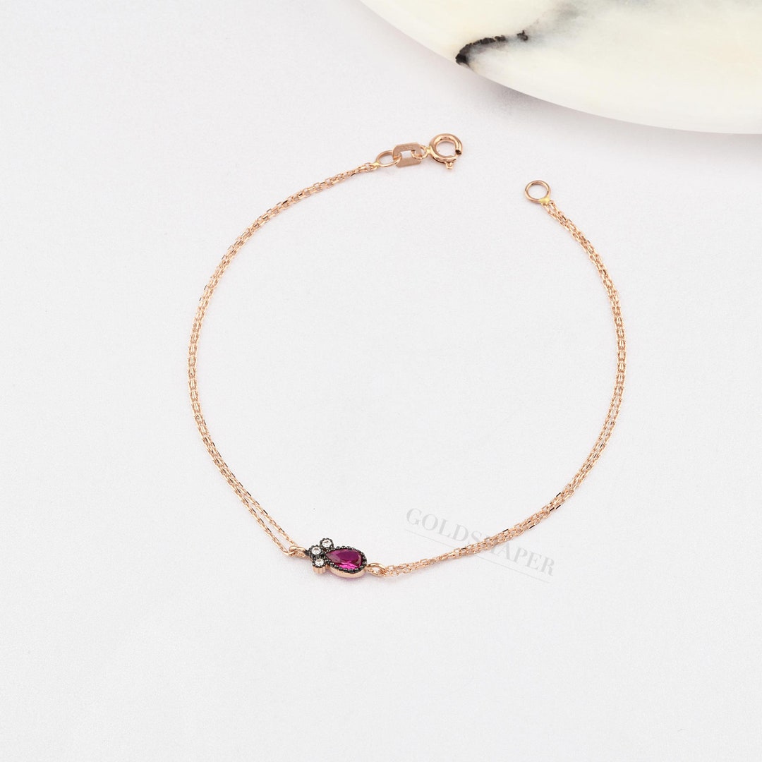 Ruby Bracelet, 14K Gold Ruby Bracelet, Ruby Bracelet, July Birthstone ...