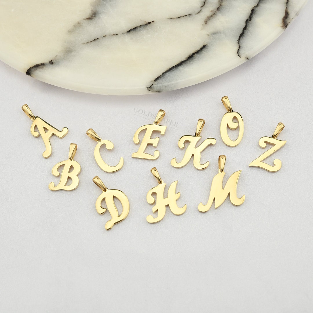 14K Gold Letter Necklace, Gold Initial Letter Necklace, Letter Necklace ...