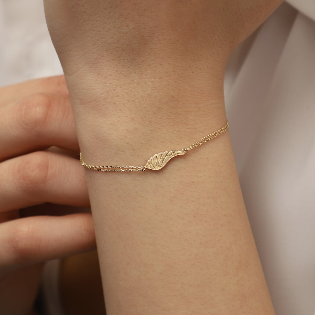 14K Gold Angel Wing Bracelet, Gold Wing Bracelet, Angel Bracelet, Wing ...