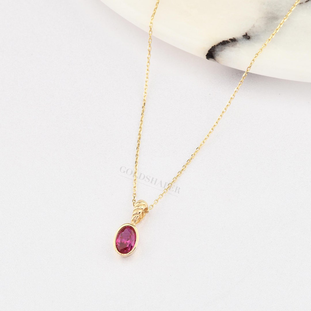 14K Gold Ruby Necklace, 14K Gold Ruby Necklace, Ruby Stone Necklace ...