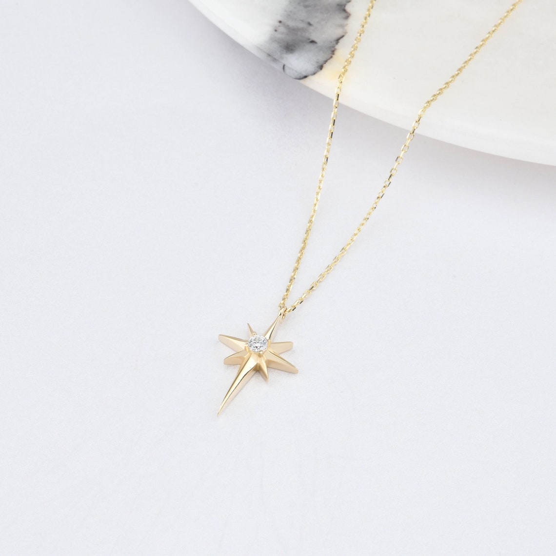 14K Gold North Star Necklace, Gold North Star Necklace, North Star ...