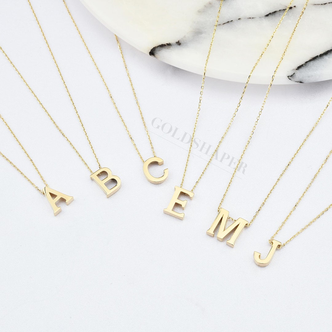 Gold Letter Necklace, 14K Gold Initial Letter Necklace, Letter Necklace ...