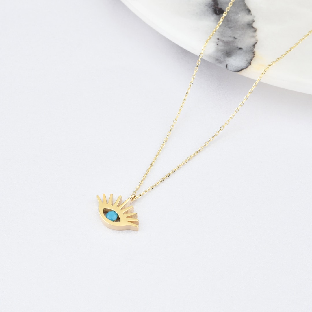 14K Gold Tiny Evil Eye Necklace, Gold Evil Eye Necklace, Eye Necklace ...