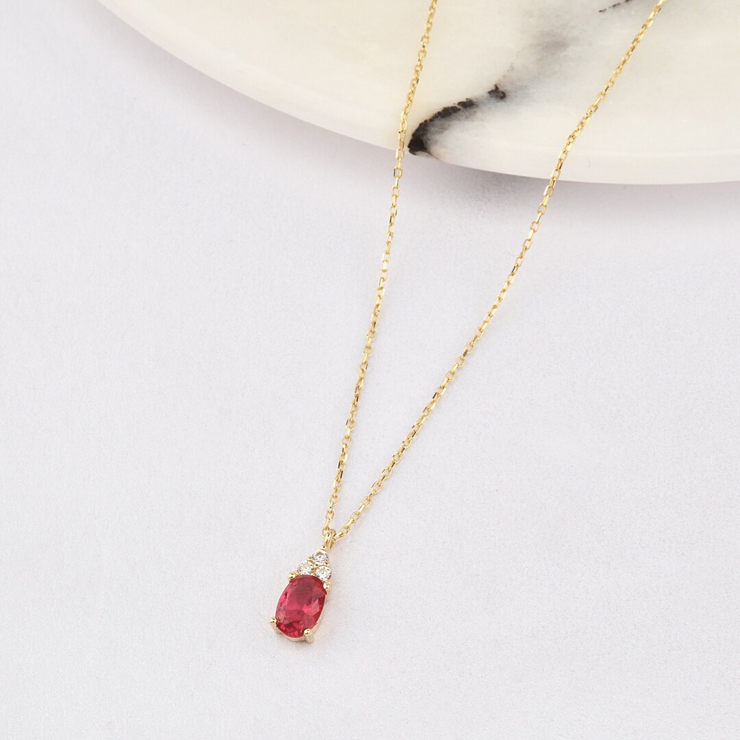 14K Gold Ruby Necklace, 14K Gold Ruby Necklace, Ruby Stone Necklace ...