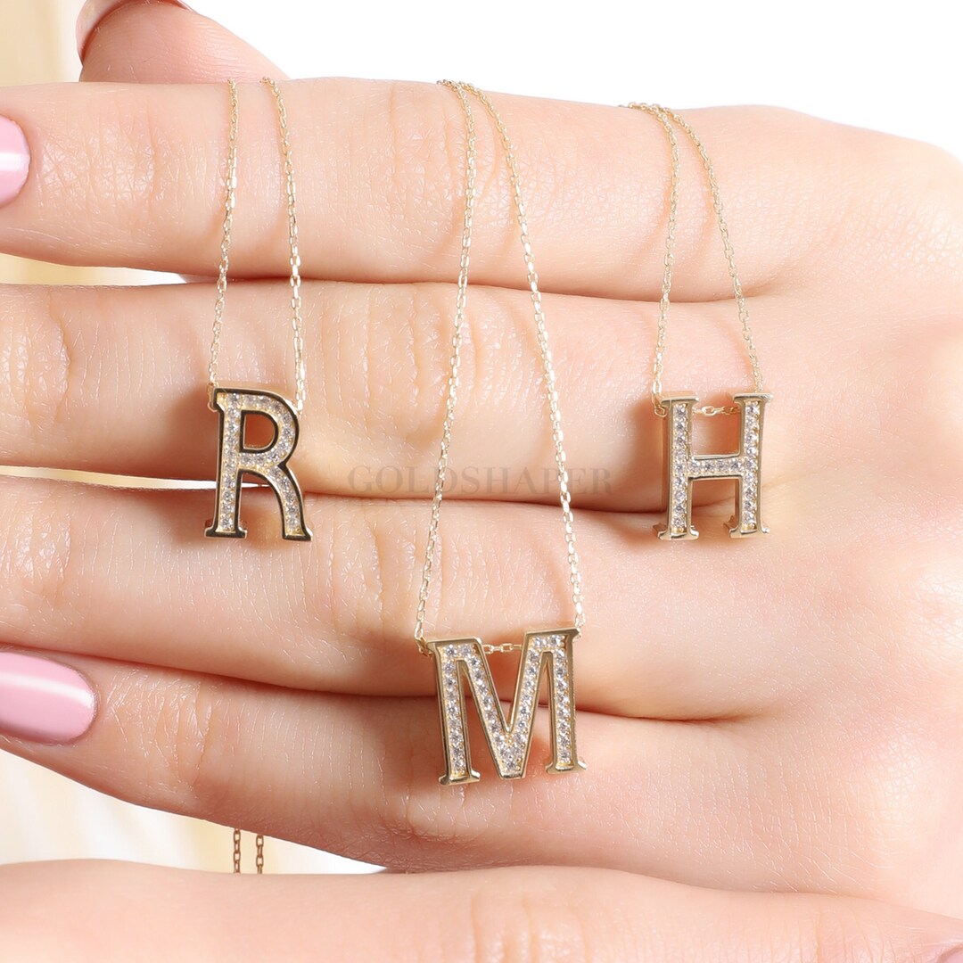 14K Gold Letter Necklace, Gold Initial Letter Necklace, Letter Necklace ...