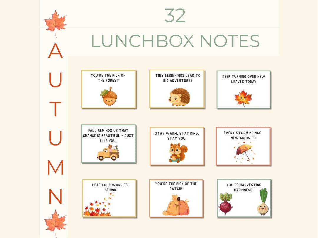 Autumn Lunchbox Notes for Kids | Printable Fall Lunch Note | Cute ...