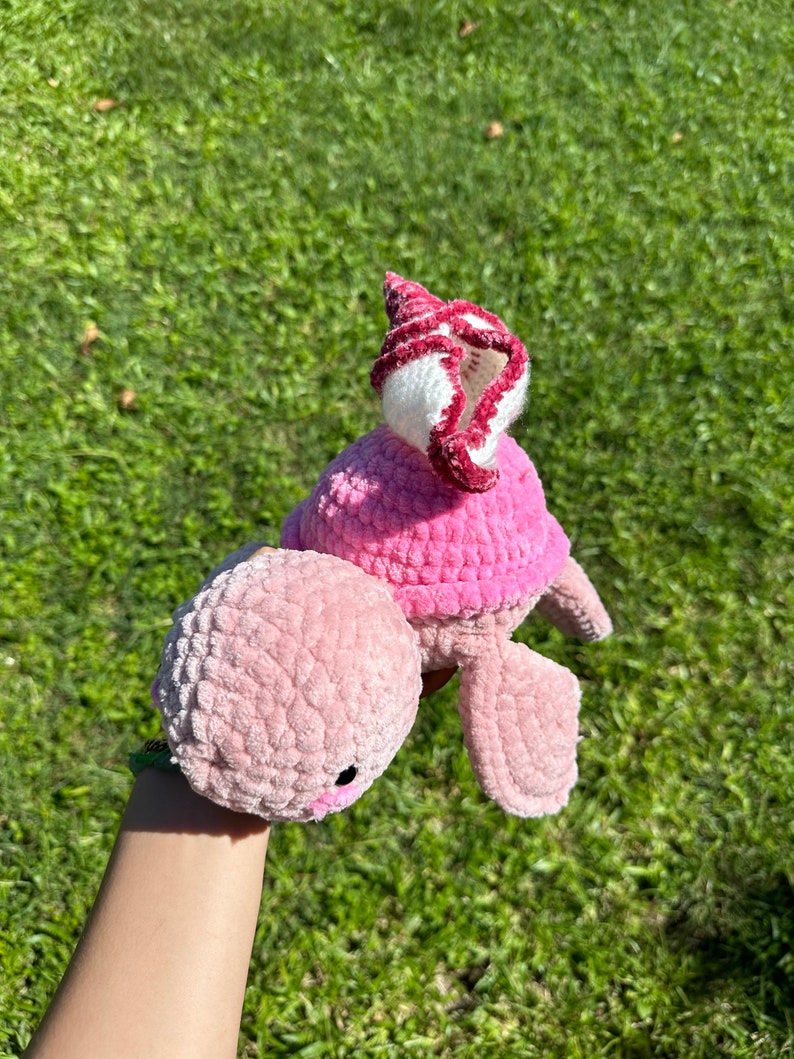 Cute Pink Turtle With Conch Shell Plush Handmade Amigurumi Stuffed ...