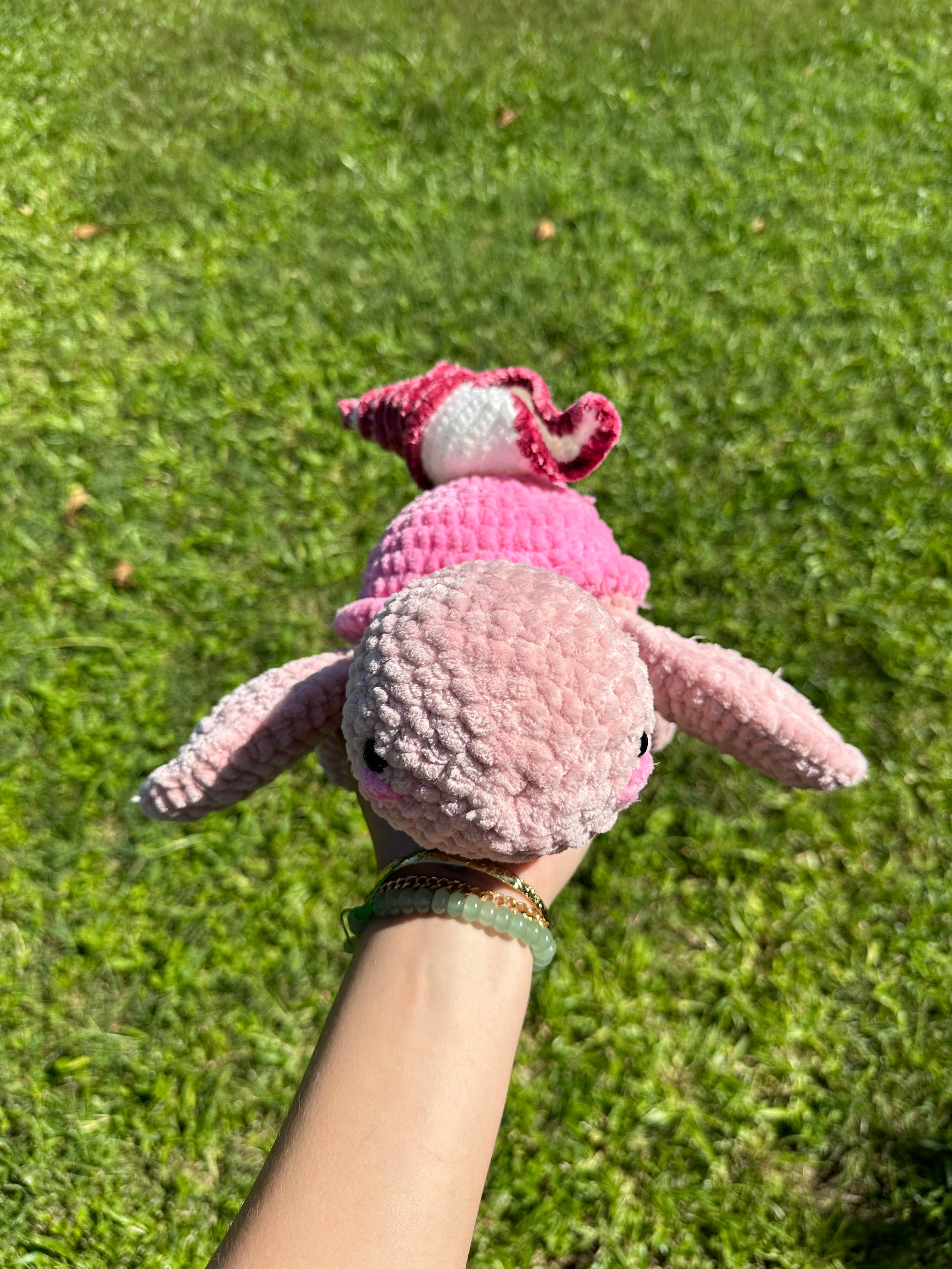 Cute Pink Turtle With Conch Shell Plush Handmade Amigurumi Stuffed ...