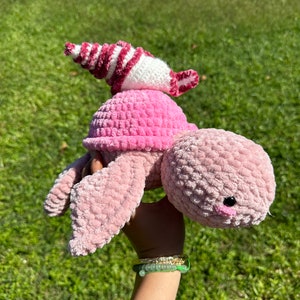 Cute Pink Turtle With Conch Shell Plush Handmade Amigurumi Stuffed ...
