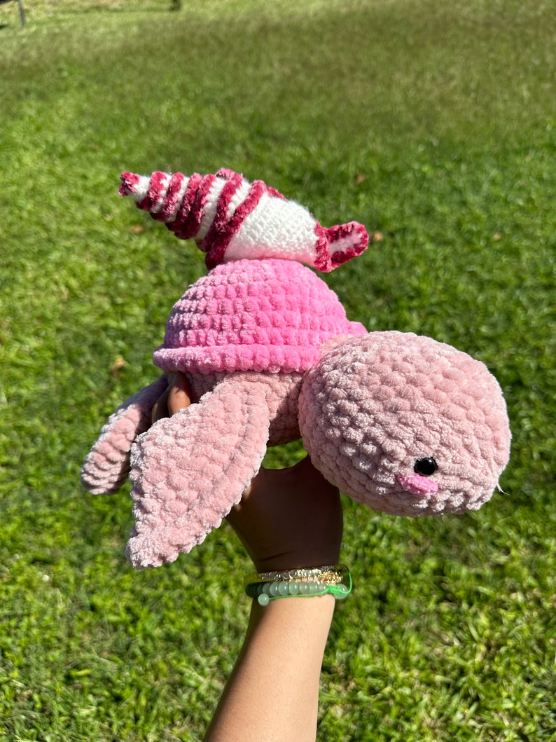 Cute Pink Turtle With Conch Shell Plush Handmade Amigurumi Stuffed ...