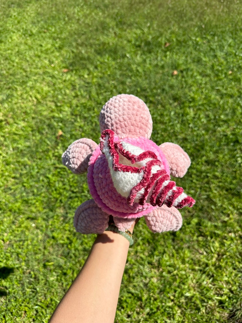 Cute Pink Turtle With Conch Shell Plush Handmade Amigurumi Stuffed ...