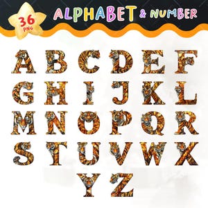 Tiger Alphabet & Number Clipart: Jungle Animal Font (digital Download ...