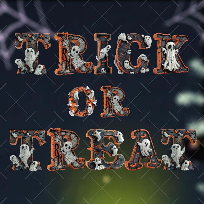 Spooky Halloween Ghost Alphabet & Numbers PNG Set, 3D Letter, Spooky ...