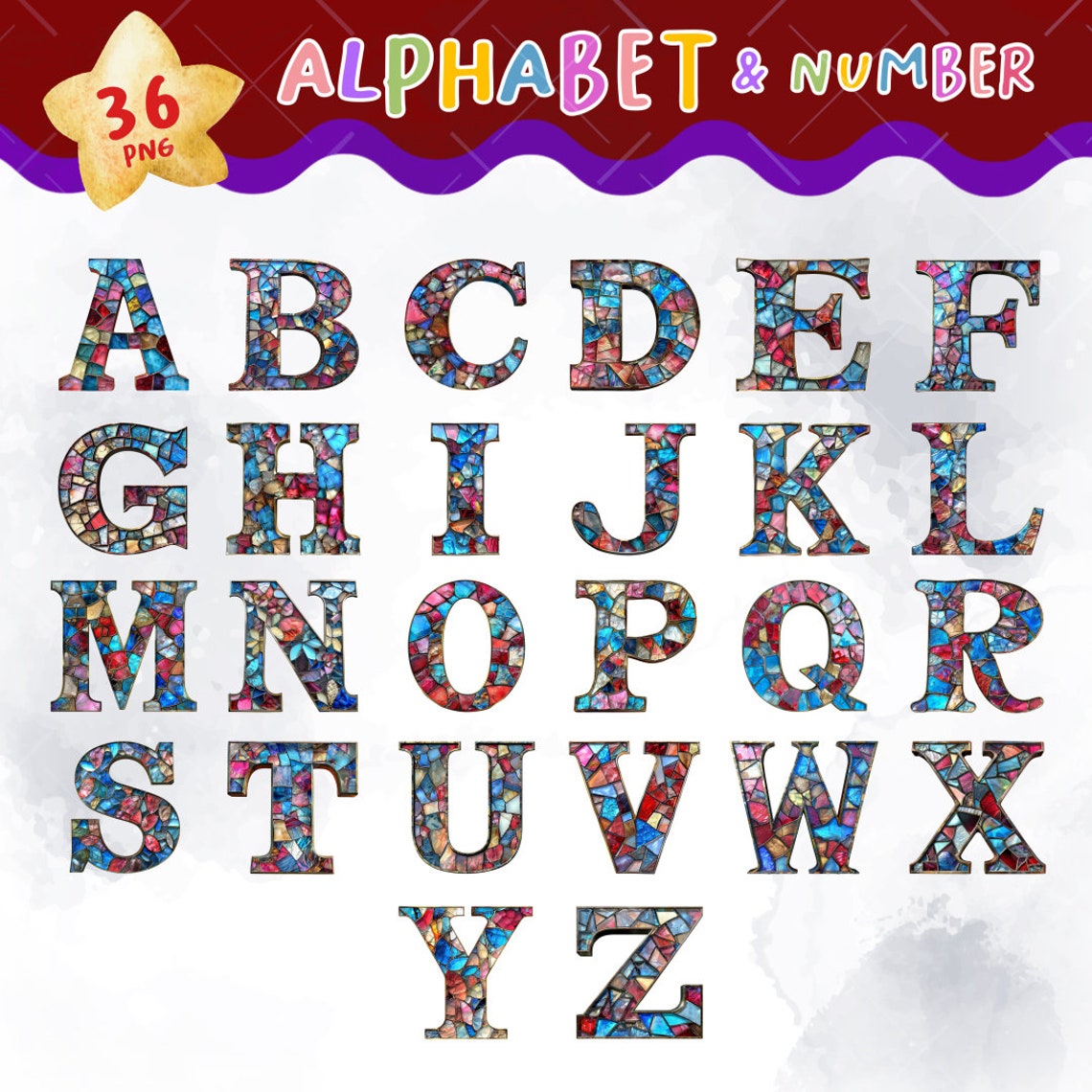 Stained Glass Alphabet PNG Clipart: Colorful Mosaic Font (digital ...