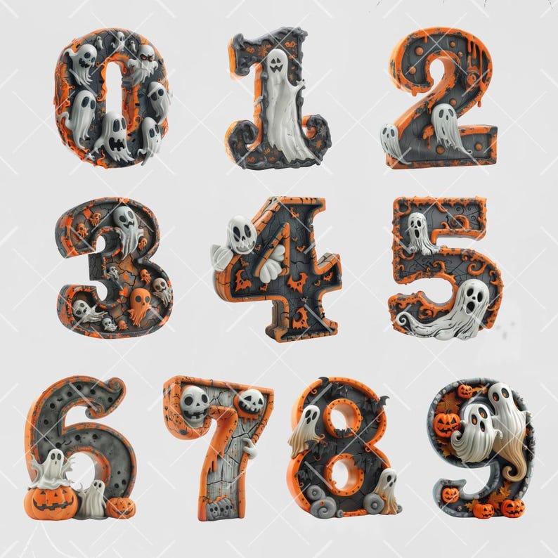 Spooky Halloween Ghost Alphabet & Numbers PNG Set, 3D Letter, Spooky ...