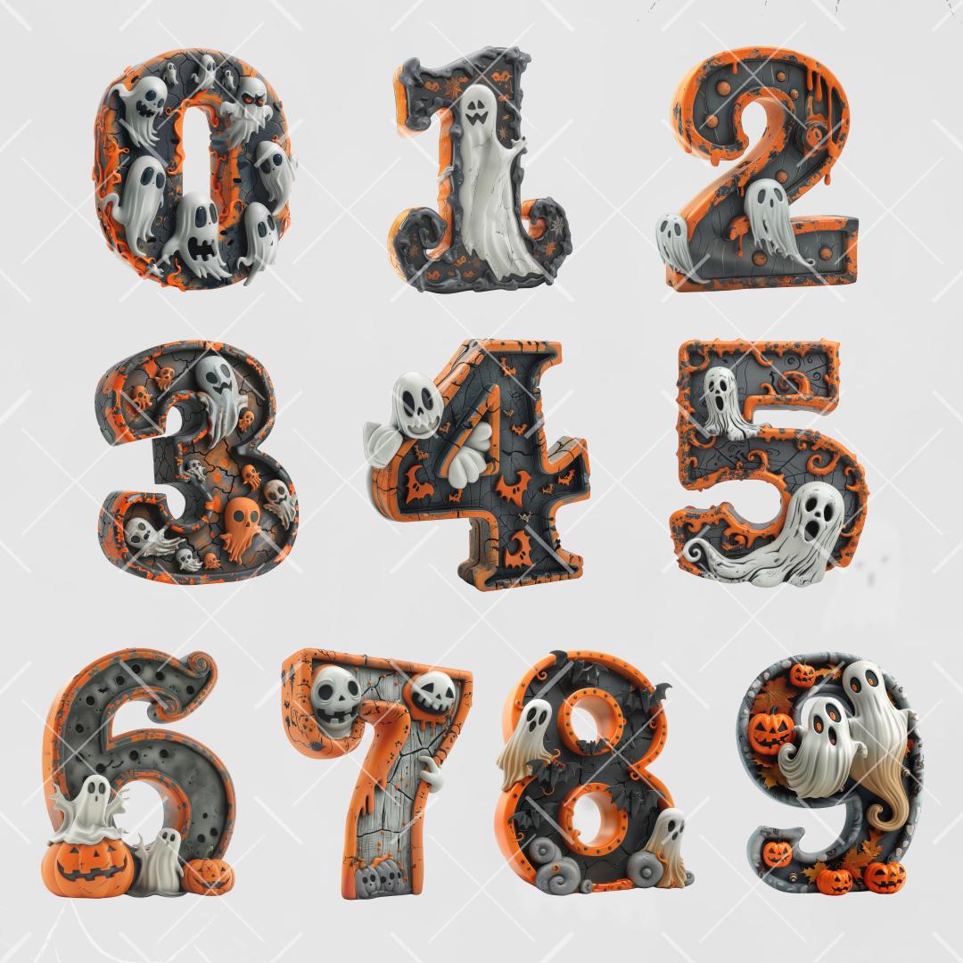 Spooky Halloween Ghost Alphabet & Numbers PNG Set, 3D Letter, Spooky ...