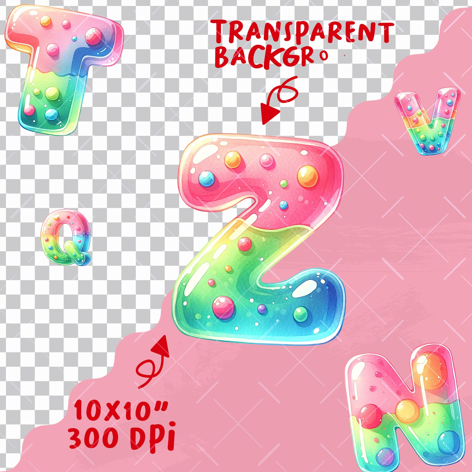 Jelly Candy Alphabet & Numbers Clipart: Watercolor PNG Files (digital ...