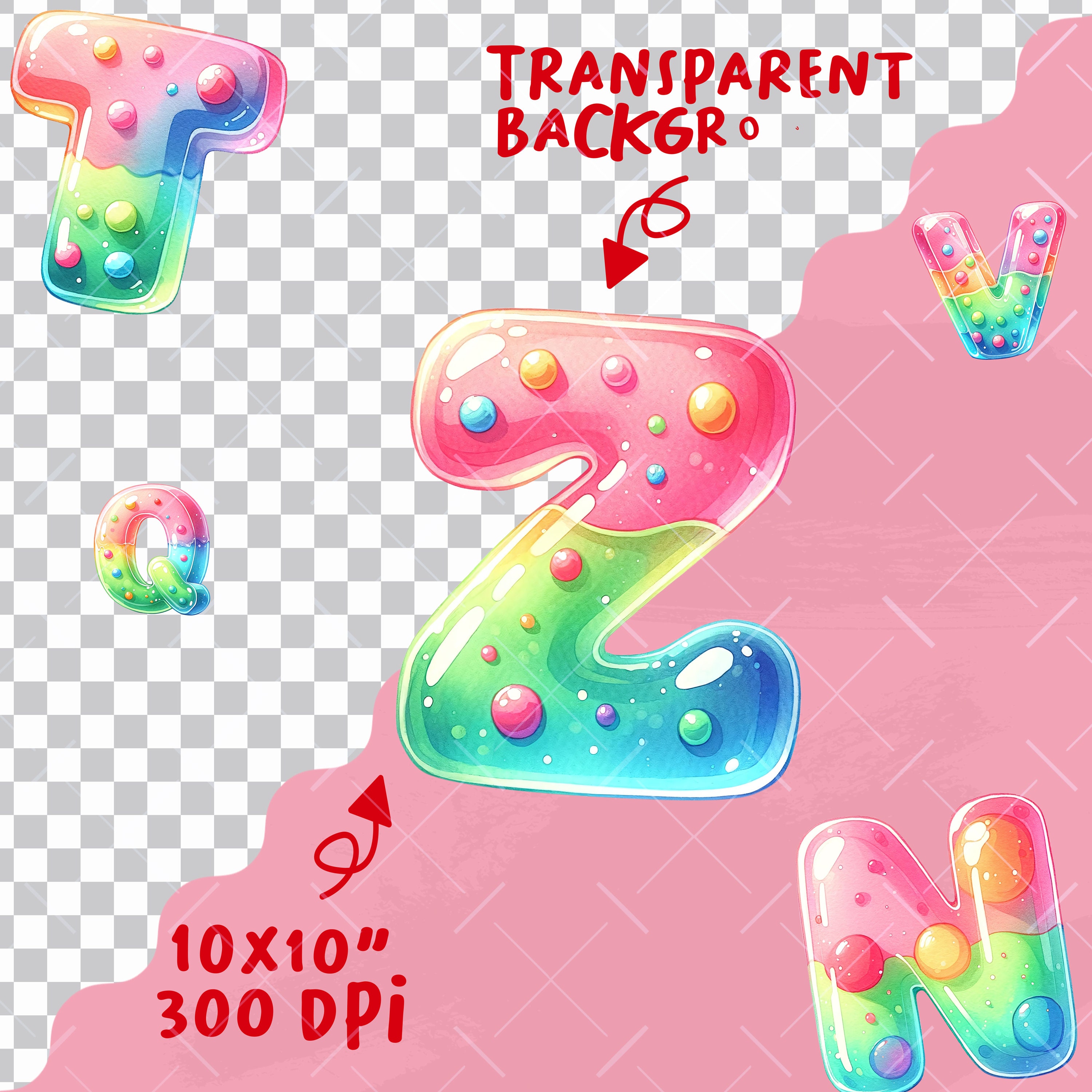 Jelly Candy Alphabet & Numbers Clipart: Watercolor PNG Files (digital ...