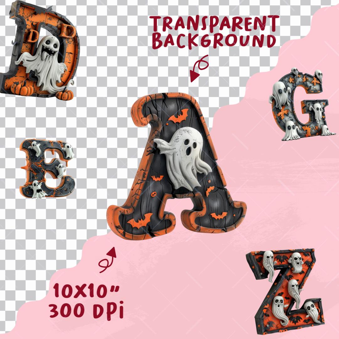 Spooky Halloween Ghost Alphabet & Numbers PNG Set, 3D Letter, Spooky ...
