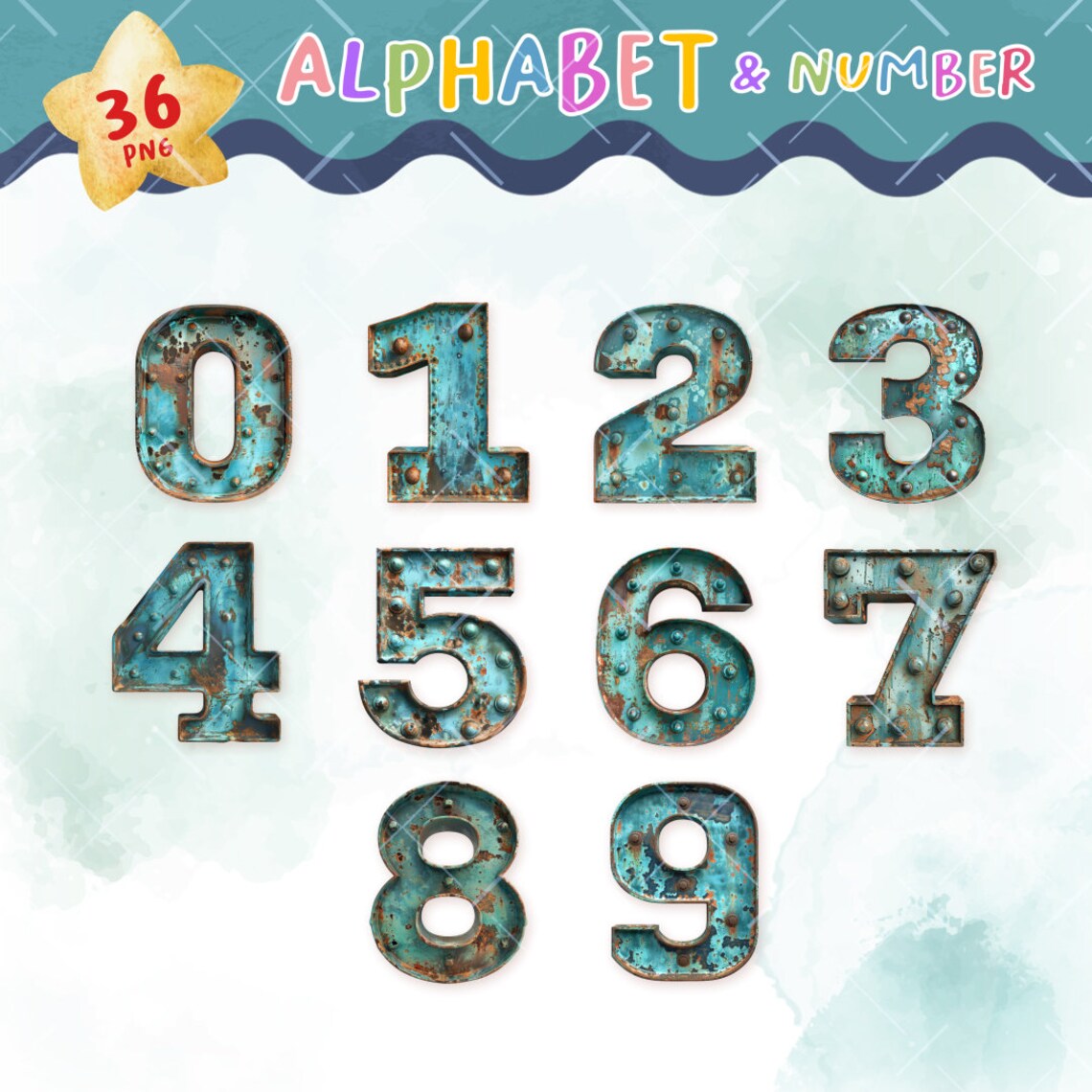 Rustic Metal Alphabet Letters: Riveted Blue Texture (PNG Digital ...