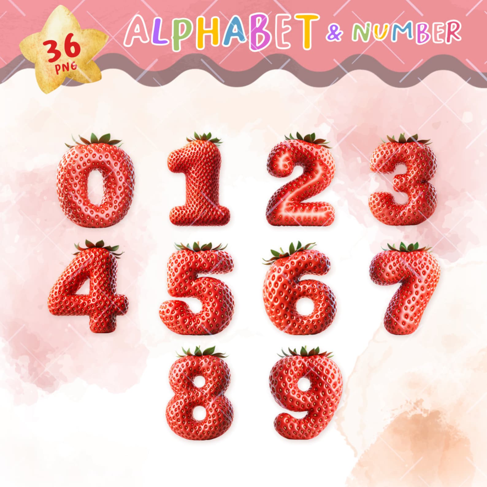 Strawberry 3D Alphabet & Numbers: Fun Fruity Font (PNG Digital Download ...