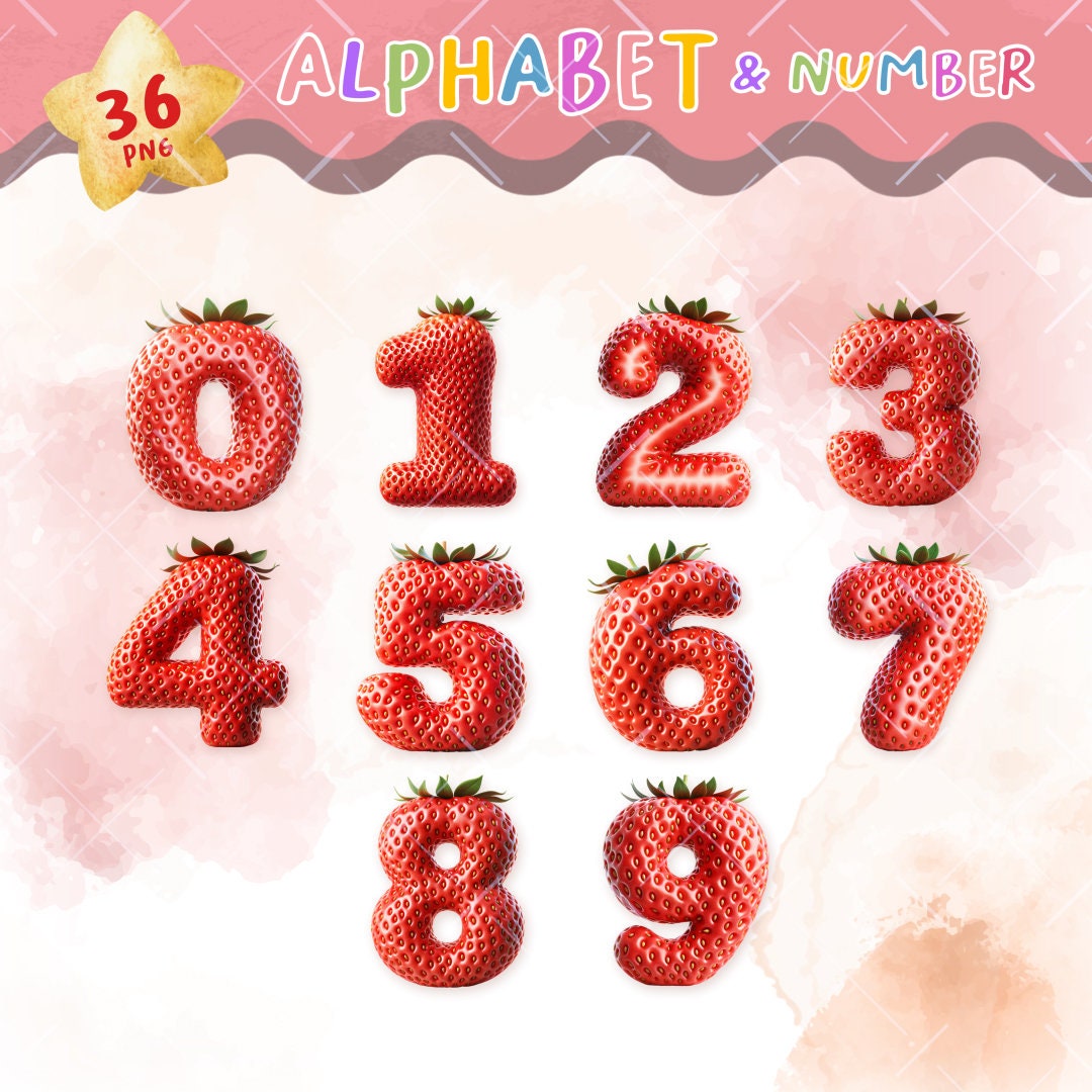 Strawberry 3D Alphabet & Numbers: Fun Fruity Font (PNG Digital Download ...