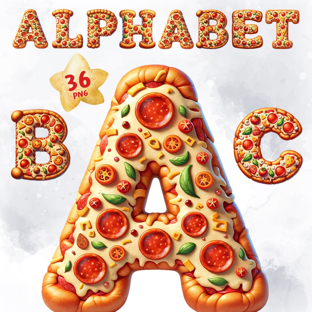 Pizza Alphabet Clipart: Food Letters & Numbers (digital Download) - Etsy