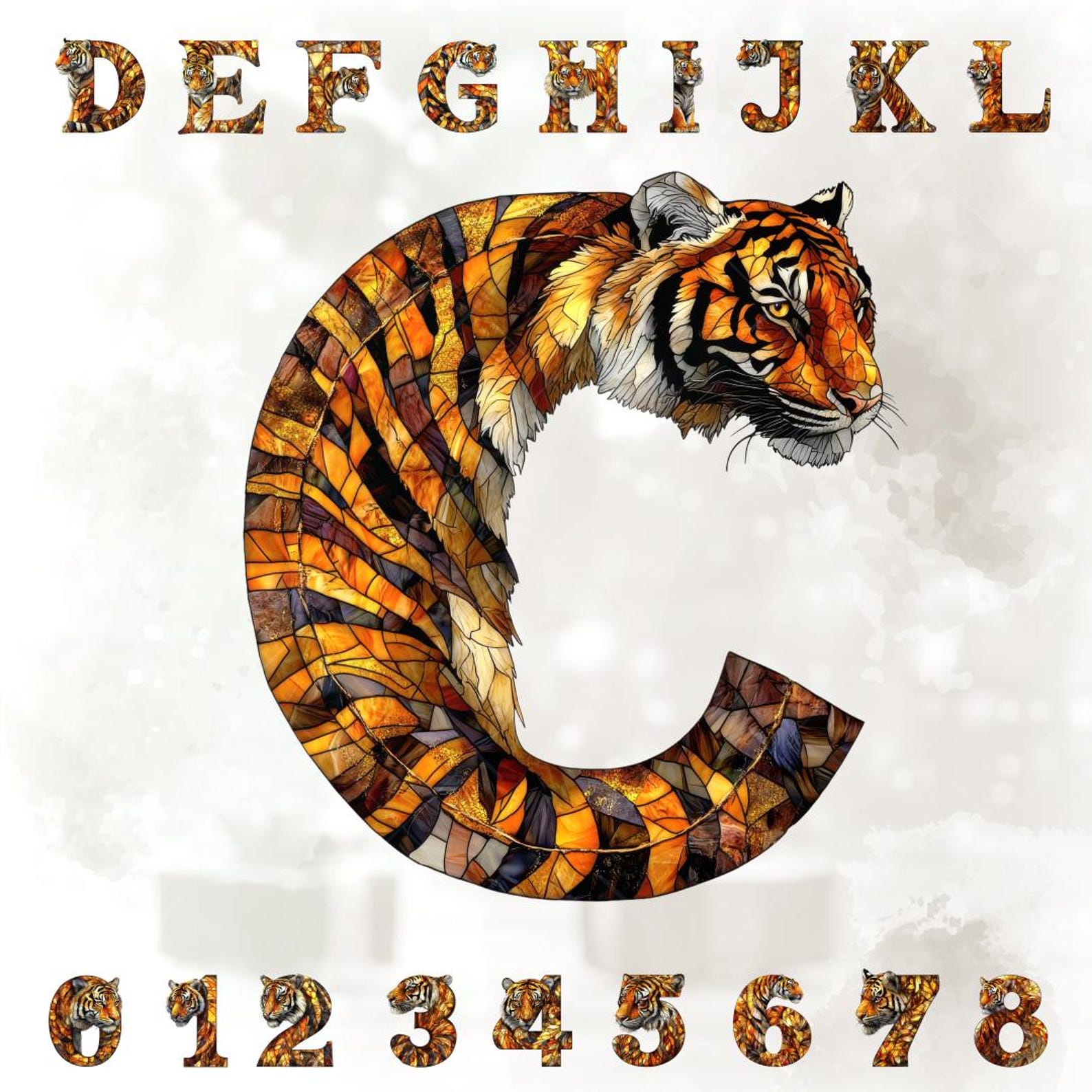 Tiger Alphabet & Number Clipart: Jungle Animal Font (digital Download ...