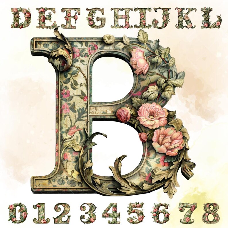 Vintage Floral Alphabet Letters PNG: Pastel Botanical Clipart (36 PNG ...
