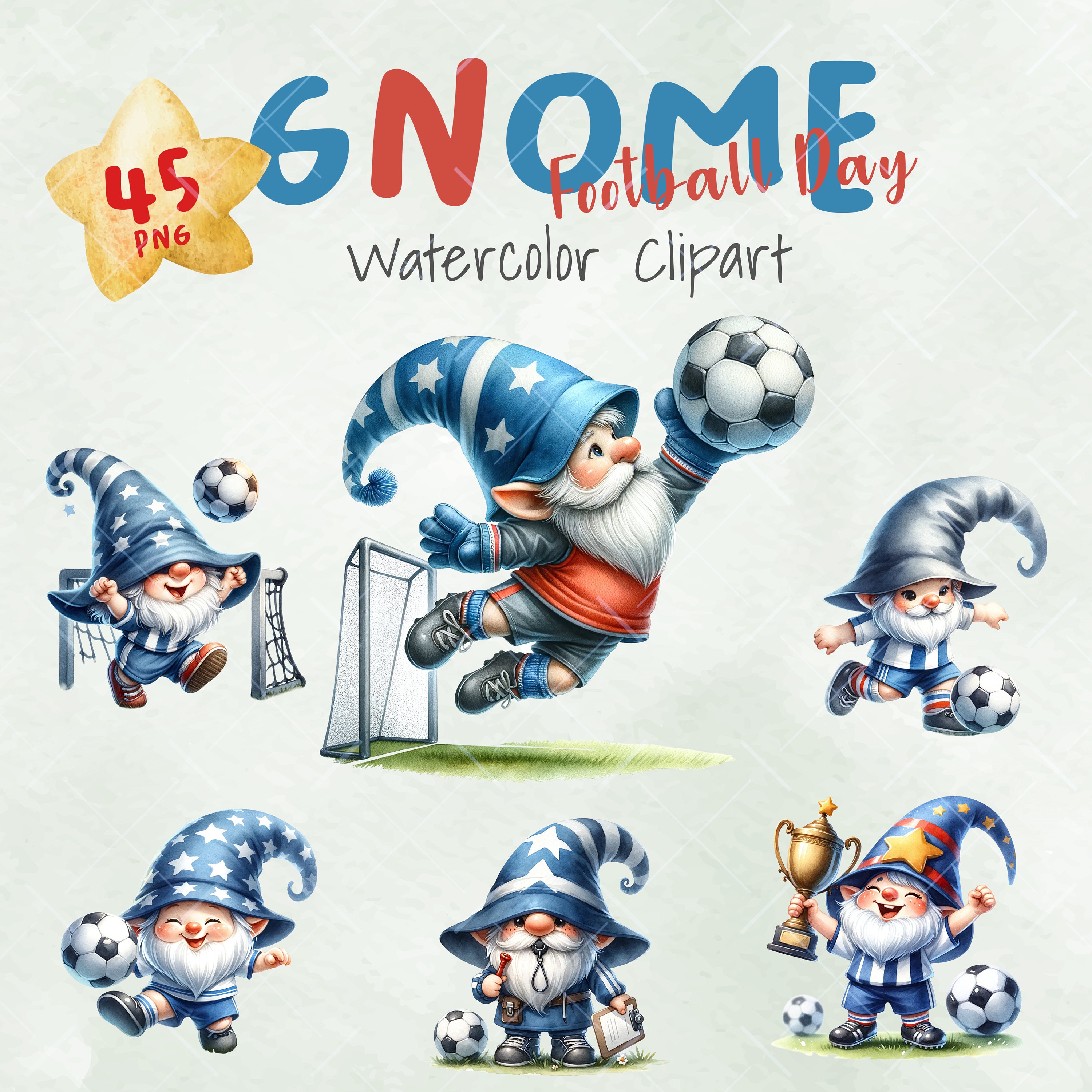 PNG Gnomes Enchanting Soccer Watercolor Clipart, Sports Themed Gnome ...