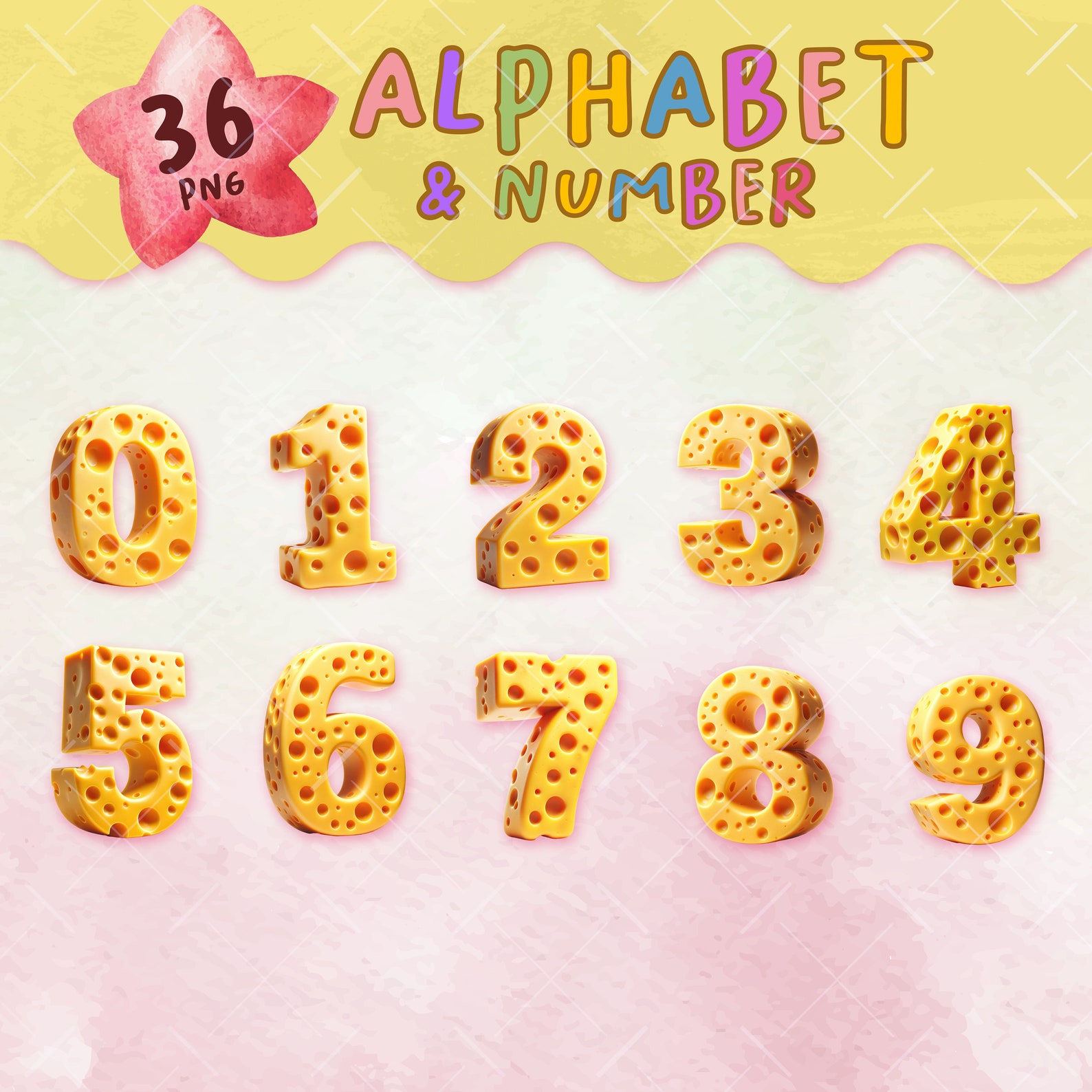 Cheese Alphabet & Numbers Clipart: Food Font PNG Set (digital Download ...