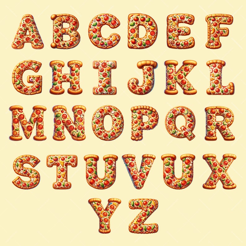 Delicious Pizza Alphabet & Numbers - Wall Art or a Pizzeria's Playful ...