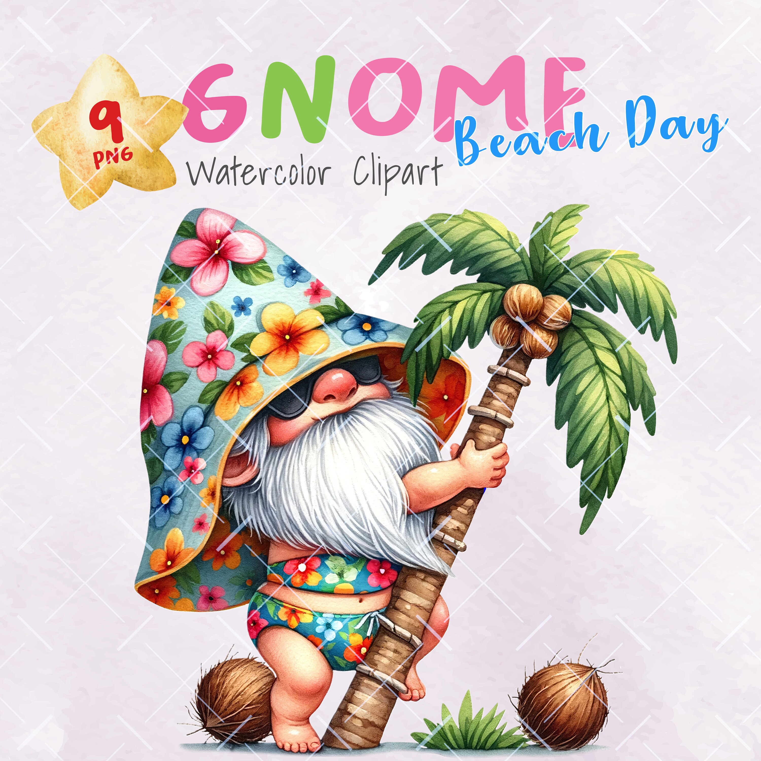 Watercolor Clipart Funny Gnome Enjoy Beach Activities,summer and ...