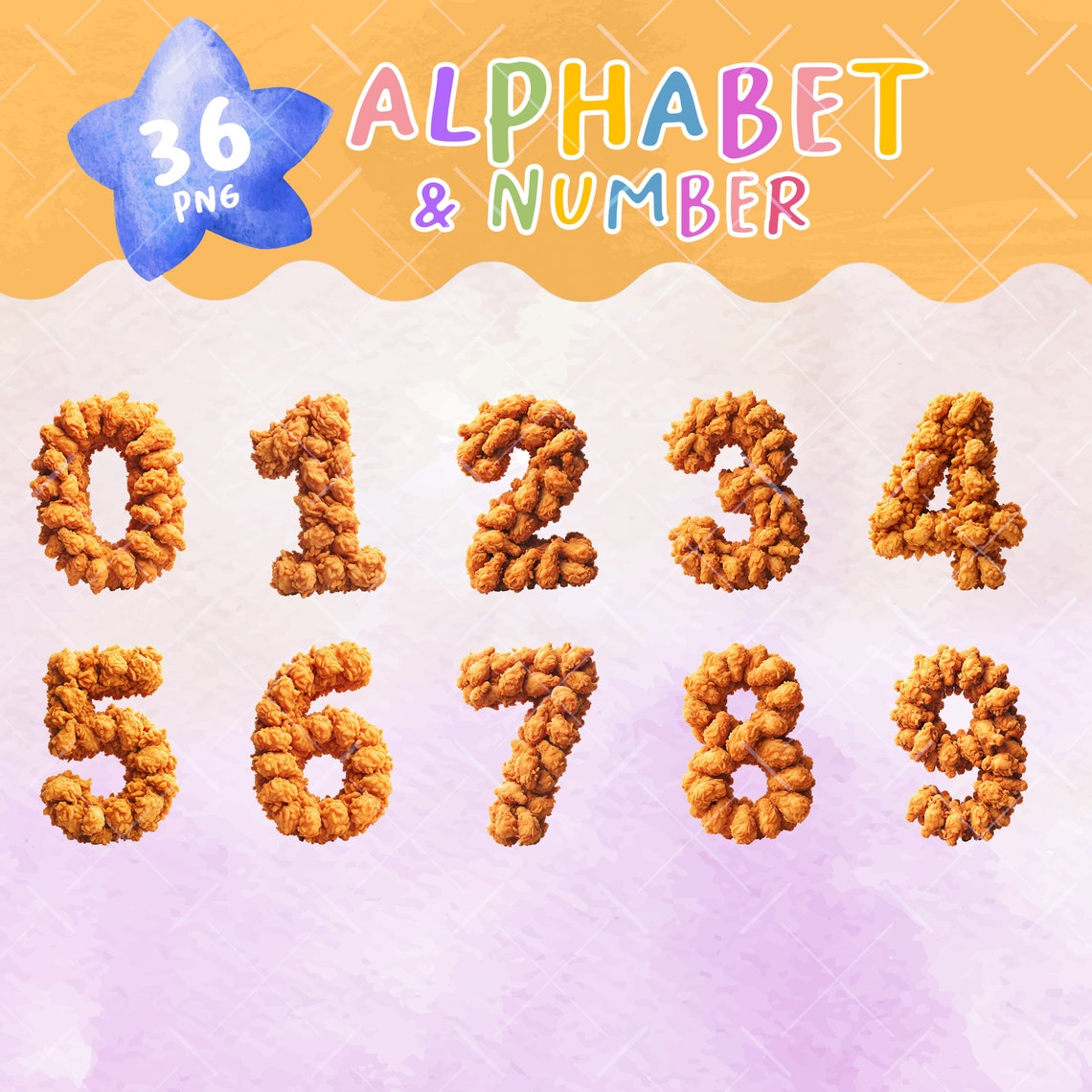 Chicken Fried Alphabet & Numbers Clipart: DIY Party Decor (digital ...