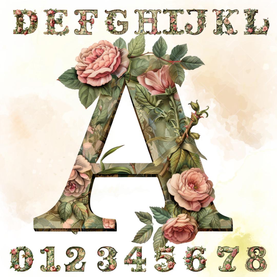 Vintage Floral Alphabet Letters PNG: Pastel Botanical Clipart (36 PNG ...