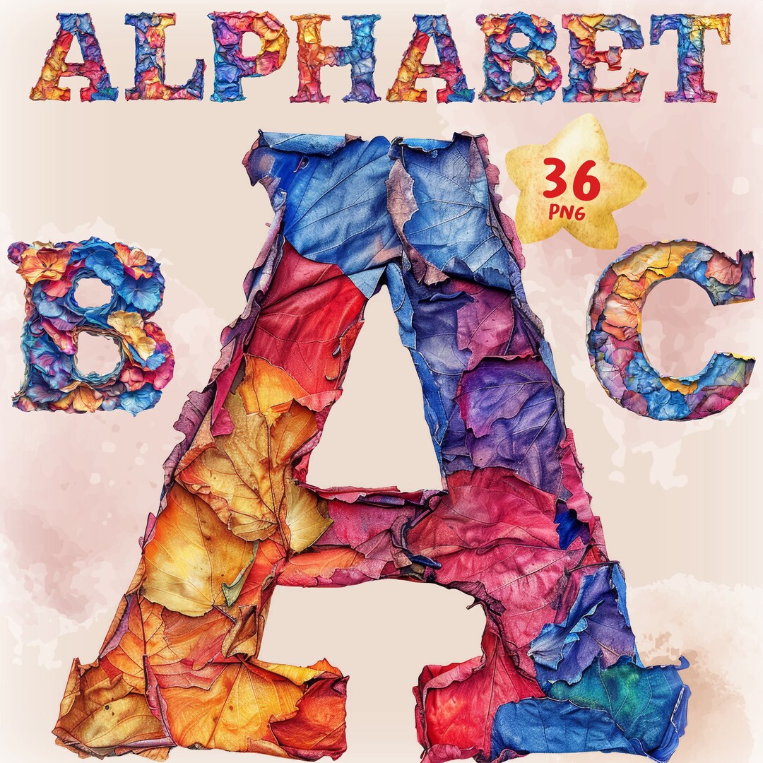 Leaves and Petals Colorful Watercolor Alphabet & Numbers,diy,creative ...