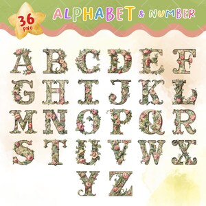 Vintage Floral Alphabet Letters PNG, Botanical Pastel Color Clipart ...