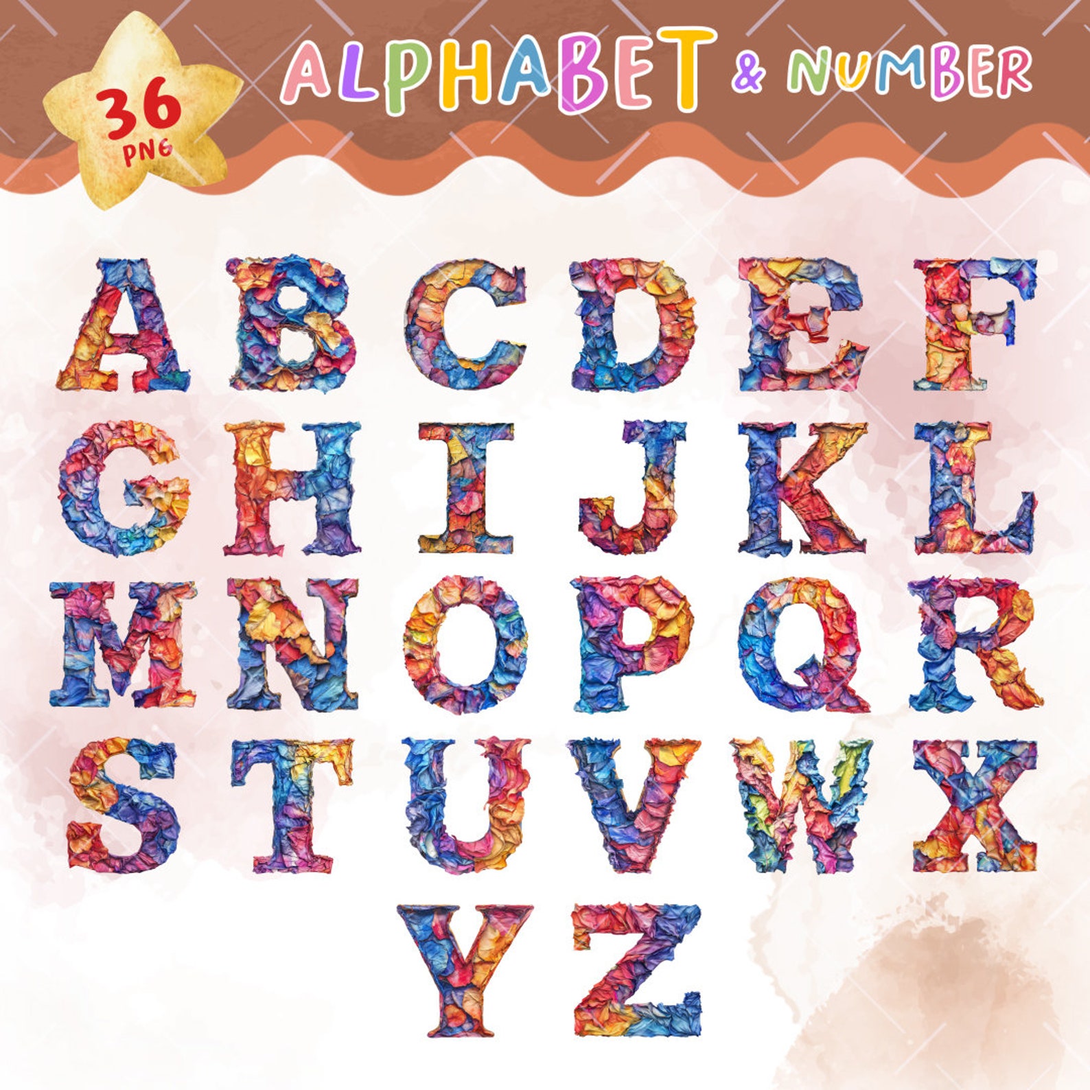 Leaves and Petals Colorful Watercolor Alphabet & Numbers,diy,creative ...
